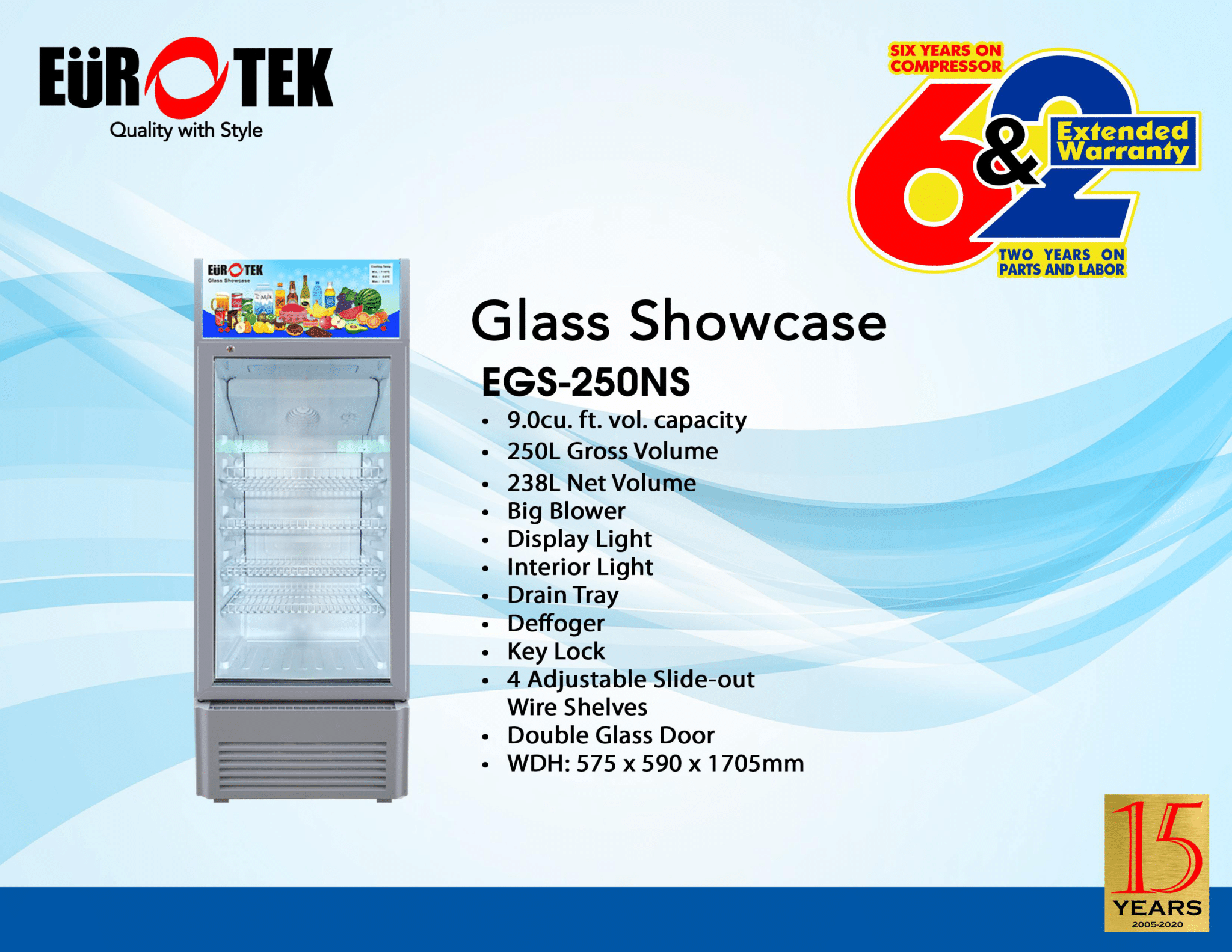 Eurotek EGS-250NS 9.0 cu.ft. Glass Showcase - Ansons