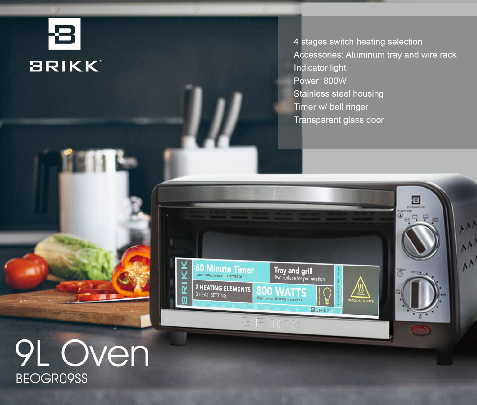 Brikk BEOGR09SS 9 Liters Electric Oven - Ansons