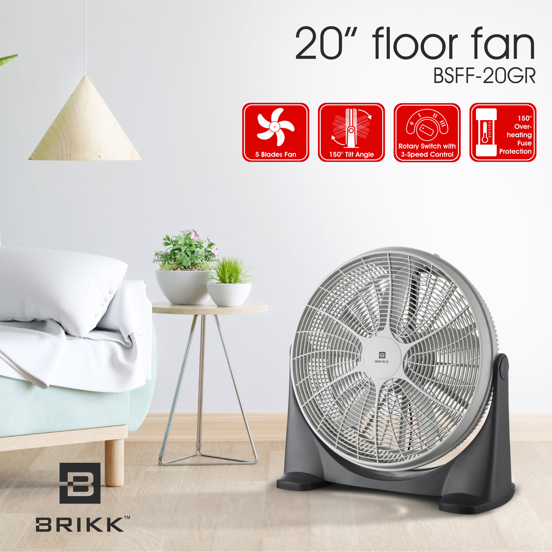Brikk BSFF-20GR 20" Floor Fan - Ansons