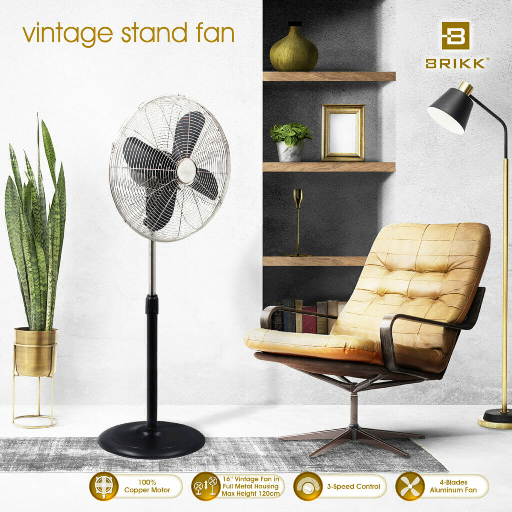 Brikk BRFJ16BLK 16" Vintage Black Stand Fan - Ansons