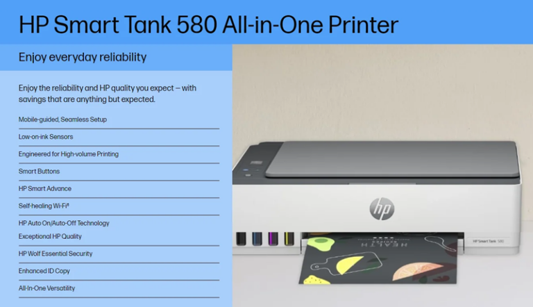 HP Smart Tank 580 All-in-One Wireless Printer - Ansons